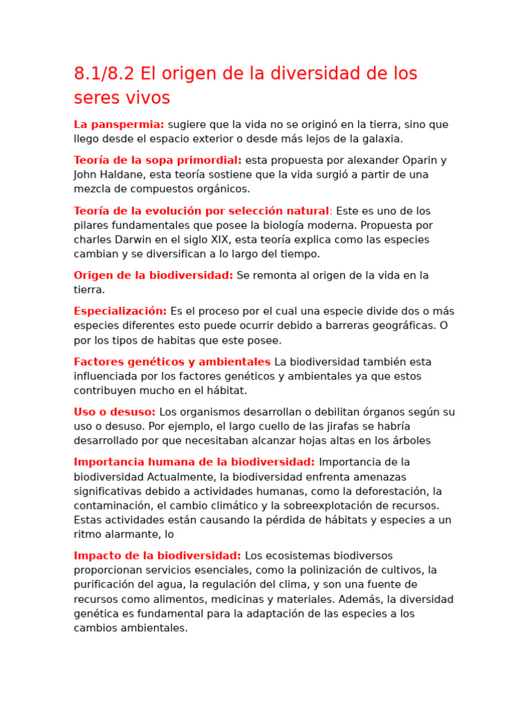 El Origen de La Diversidad de Los Seres Vivos | PDF | Evolución ...