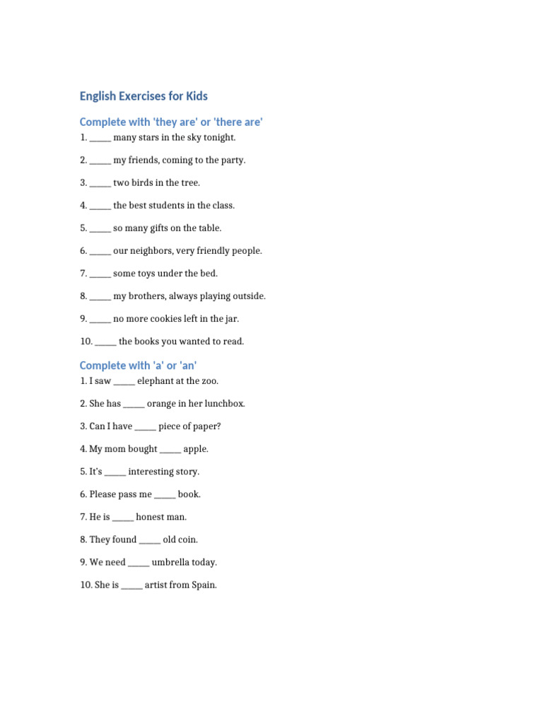 English Exercises For Kids | PDF