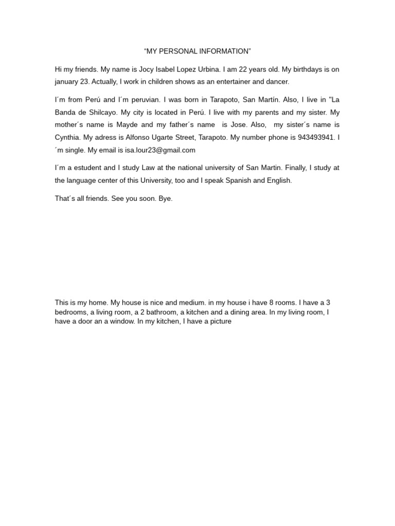 My Personal Information | PDF | Social Science | Wellness