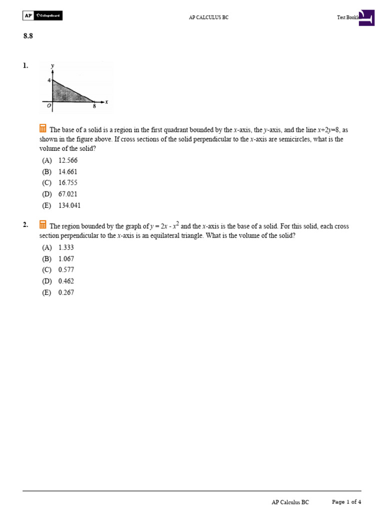 X y X y X: Ap Calculus BC Test Booklet | PDF | Cartesian Coordinate ...