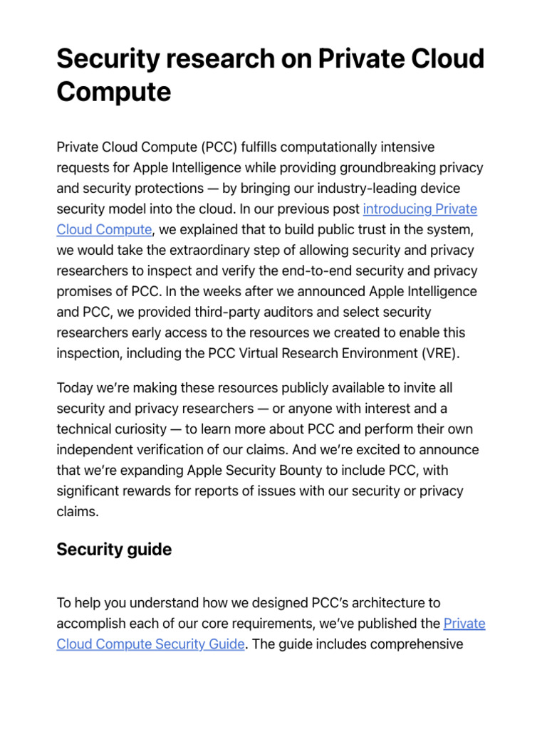 Blog - Security Research On Private Cloud Compute - Apple Security Research | PDF | Cloud ...