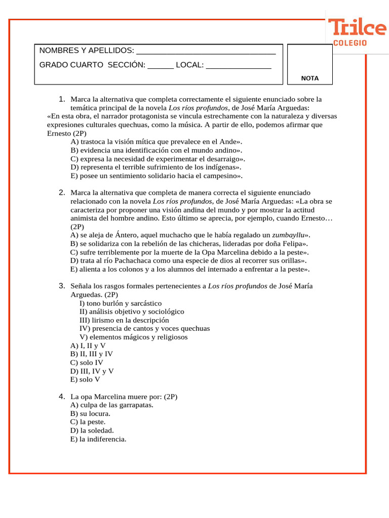 4to - Lit - 01 - Tarea - Iv Bim | PDF | Arte