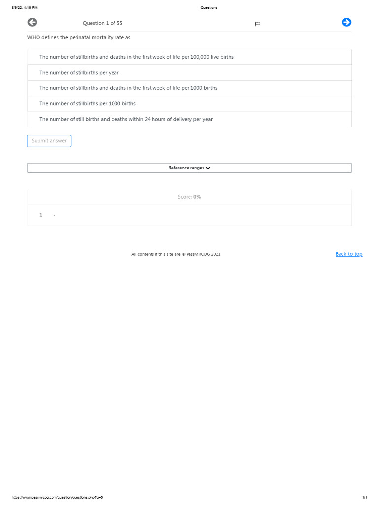 MRCOG Exam Practice Questions | PDF | Sensitivity And Specificity ...