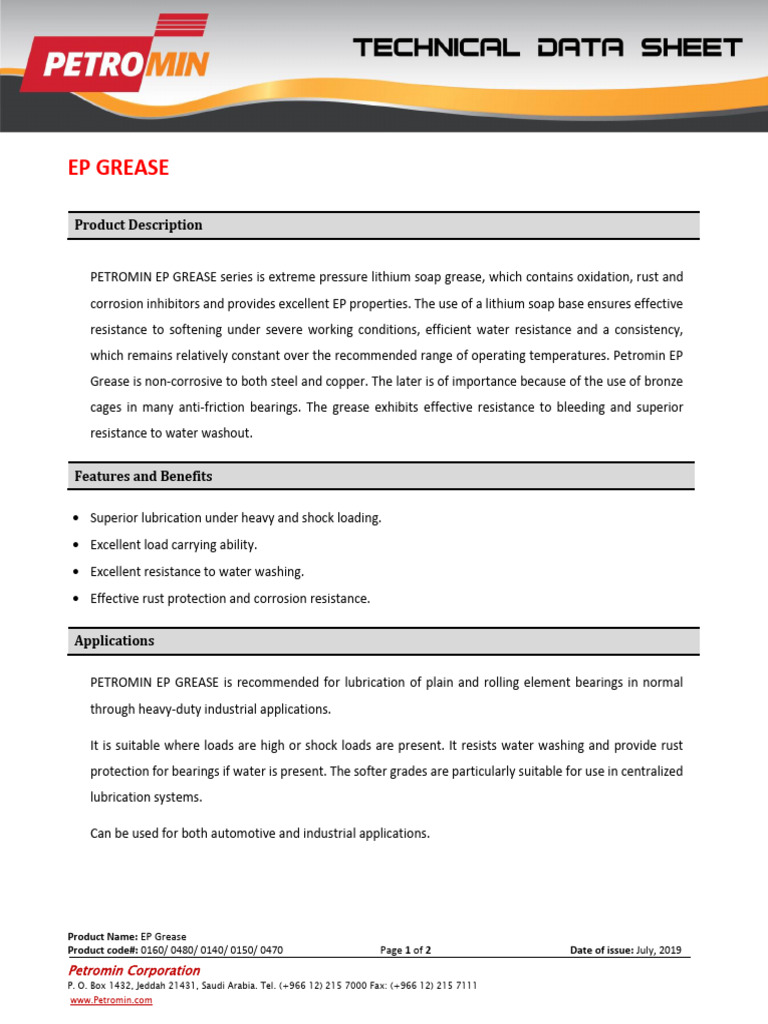 Petromin Grease EP | PDF | Materials | Building Engineering