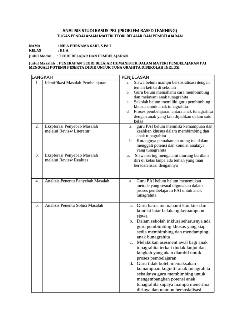 @analisis Studi Kasus PBL Nila Purnama Sari Ok | PDF