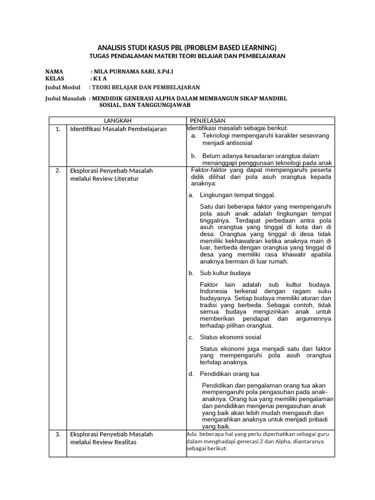 Analisis Studi Kasus PBL | PDF