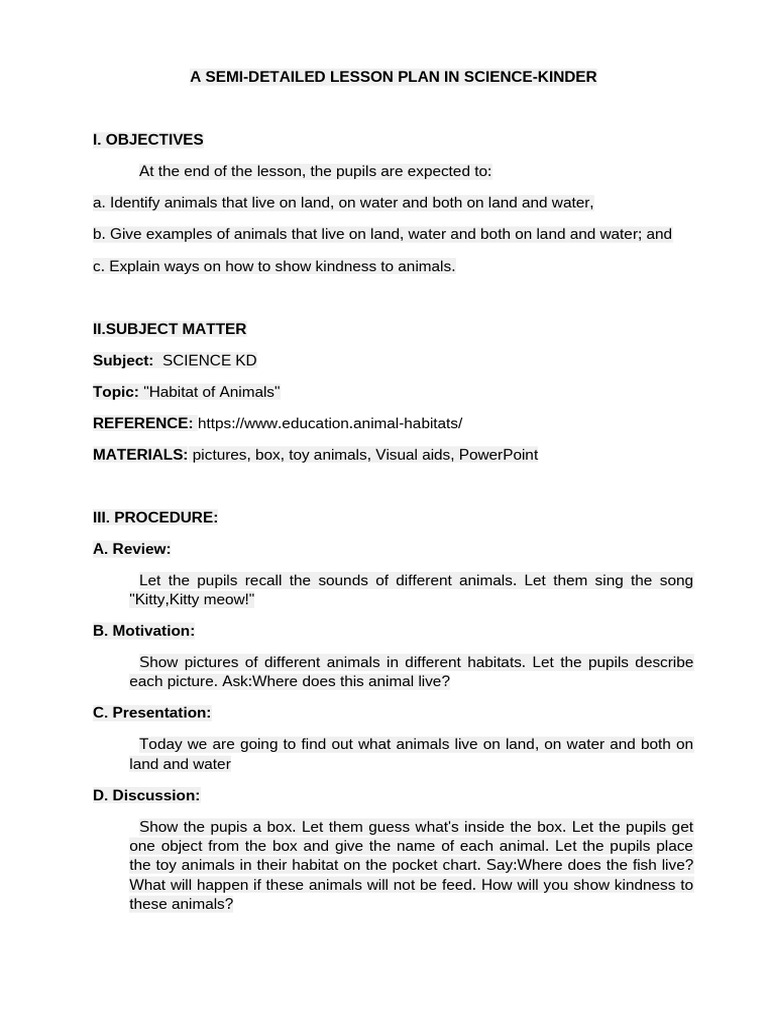 A Semi-Detailed Lesson Plan in Science-Kinder | PDF | Social Science