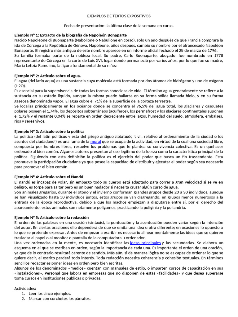 Ejemplos de Textos Expositivos | PDF | Agua