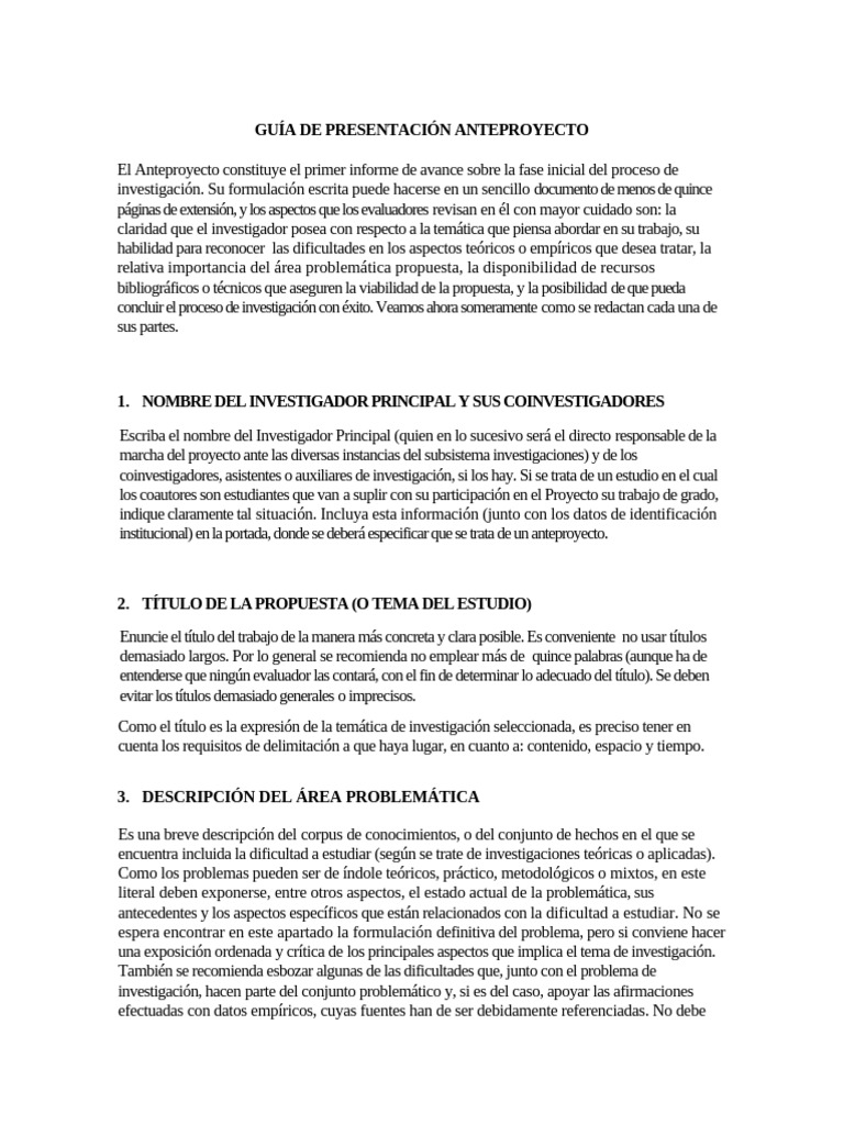 Guía Presentación Anteproyecto | PDF | Teoría | Presupuesto