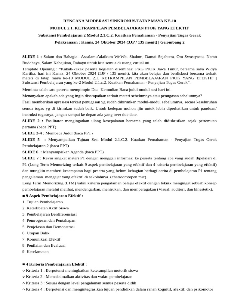 Tatap Maya 10 - Rencana Moderasi Modul 2.1.c.2. Penyajian Tugas Gerak ...