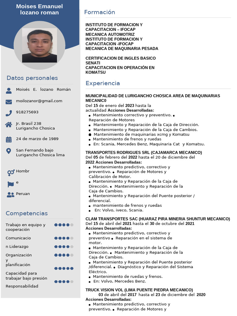 CV MOISES | PDF | Camión | Vehículo de motor