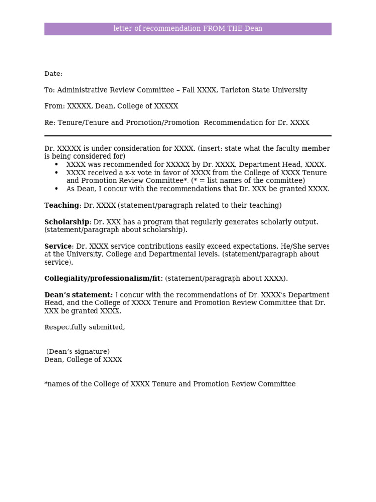Dean Letter of Recommendation Template | PDF | Science & Mathematics