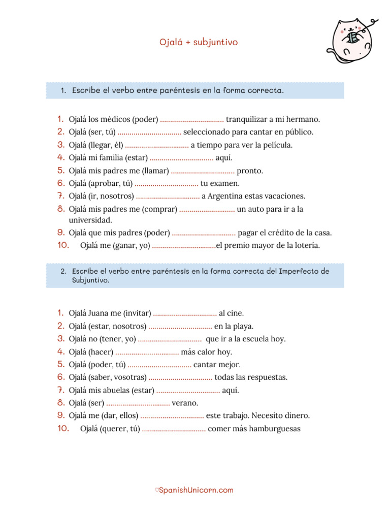 Subjuntivo Ojalá 2 | PDF