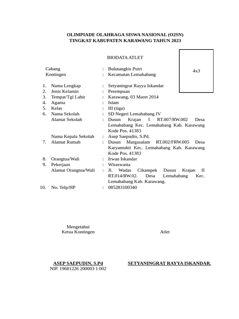 Biodata Atlet Pdf