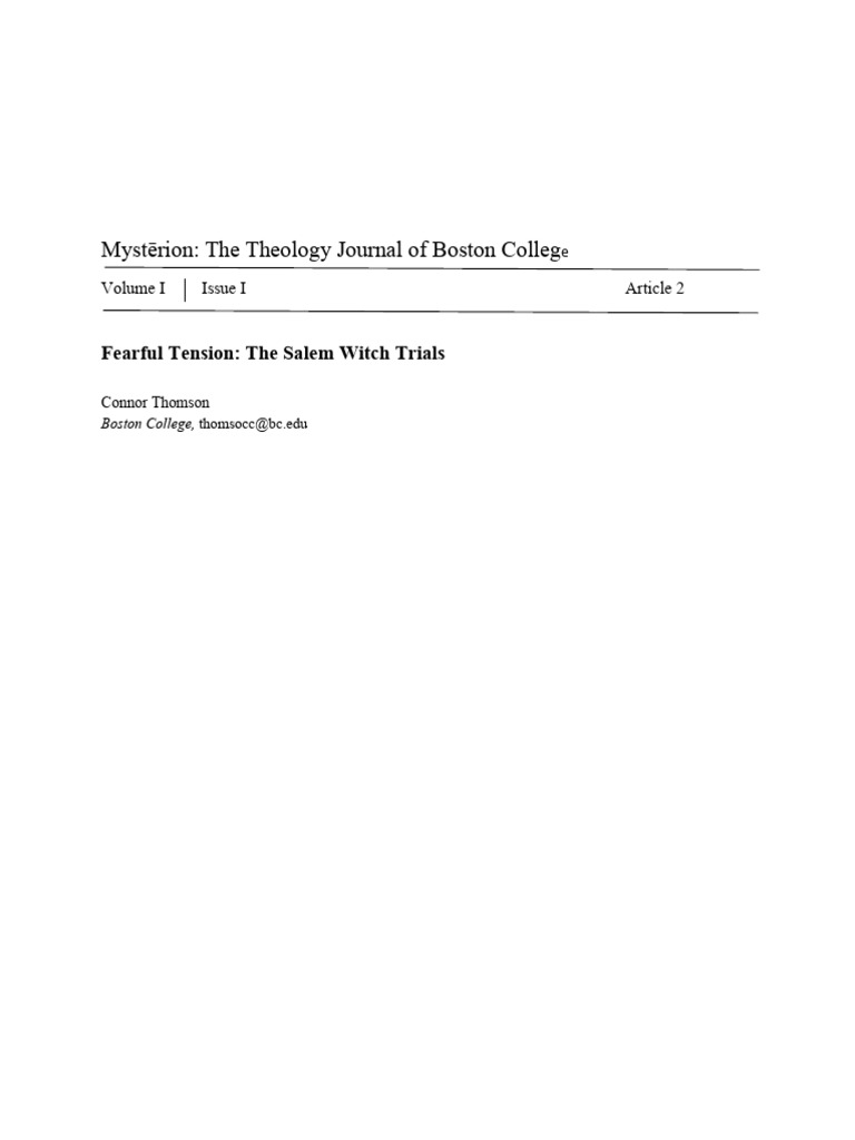 Thomson Fearful Tension The Salem Witch Trials | PDF | Witchcraft ...