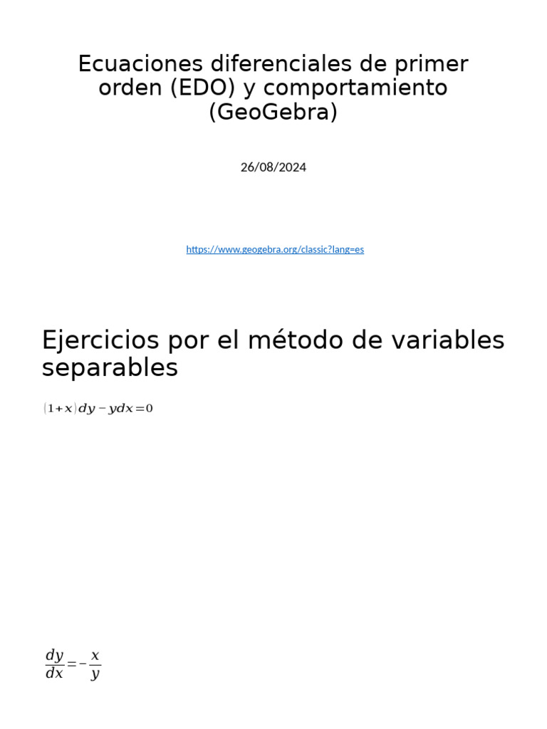 Ecuaciones Diferenciales de Primer Orden (EDO) | PDF