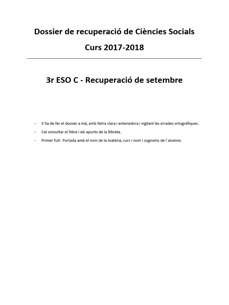 CS Dossier 3r ESO B I C Socials Setembre | PDF