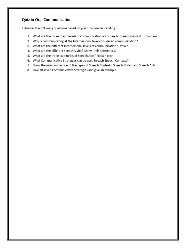 Quiz in Oral Communication 3 | PDF