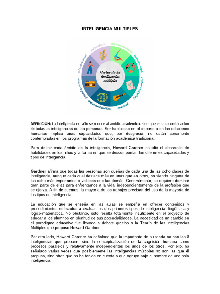 Teoría de las Inteligencias Múltiples | PDF | Inteligencia | Las emociones