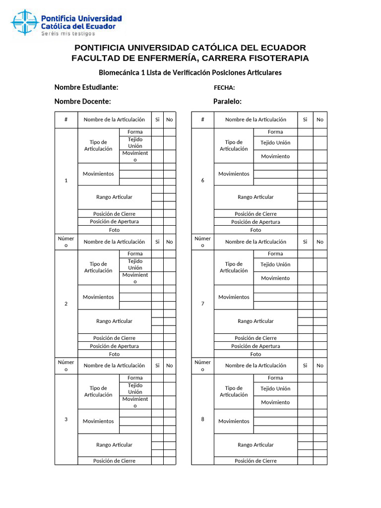 Lista de Verificación Posiciones Articulares | PDF | Articulación | Sistema musculoesquelético