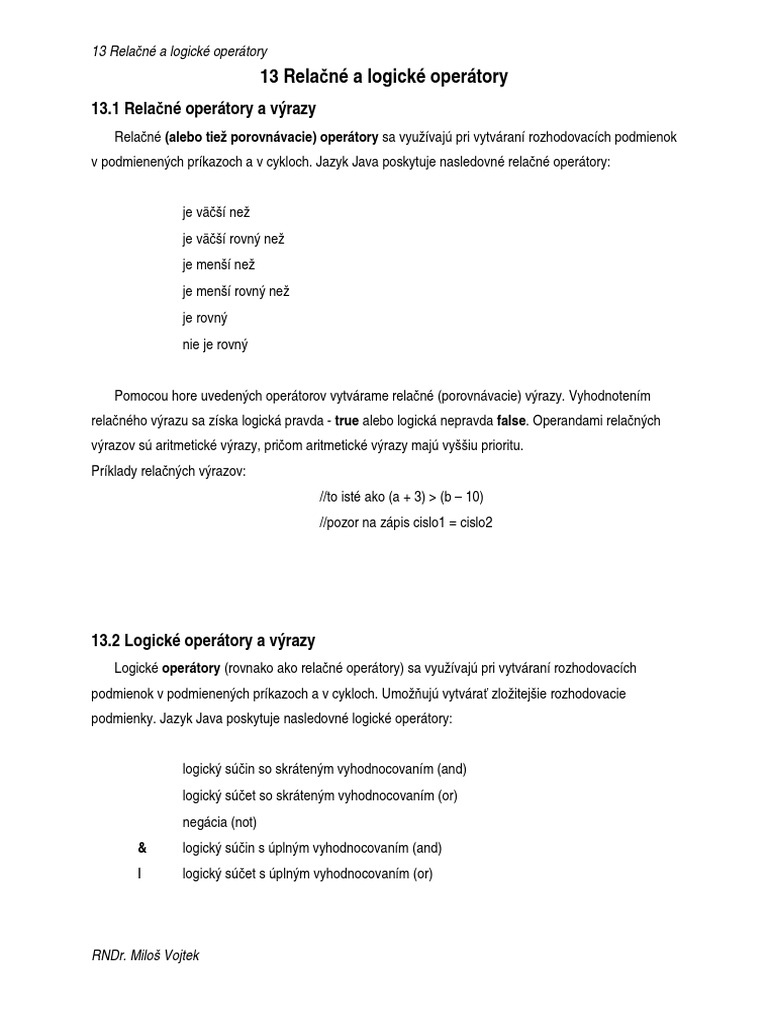 0013 Relacne A Logicke Operatory | PDF