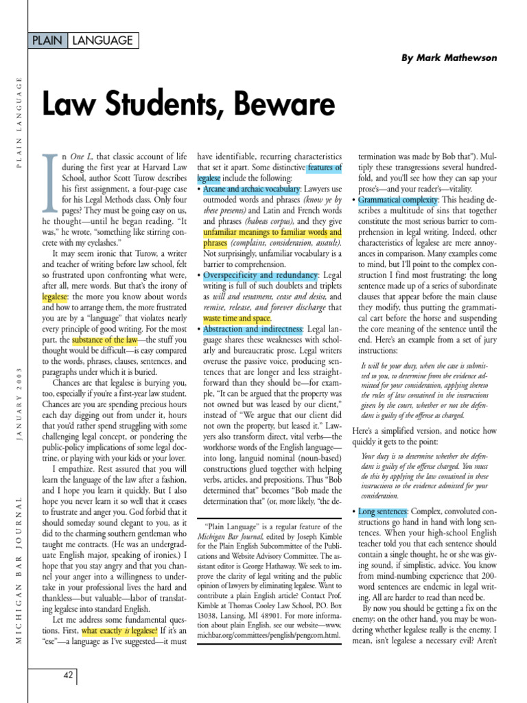 Law Students Beware by Mark Mathewson | PDF | Human Communication ...
