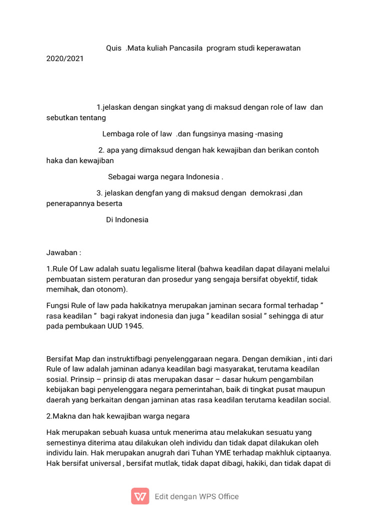 Asri Mawarni - 205140012 - Quis Pancasila | PDF