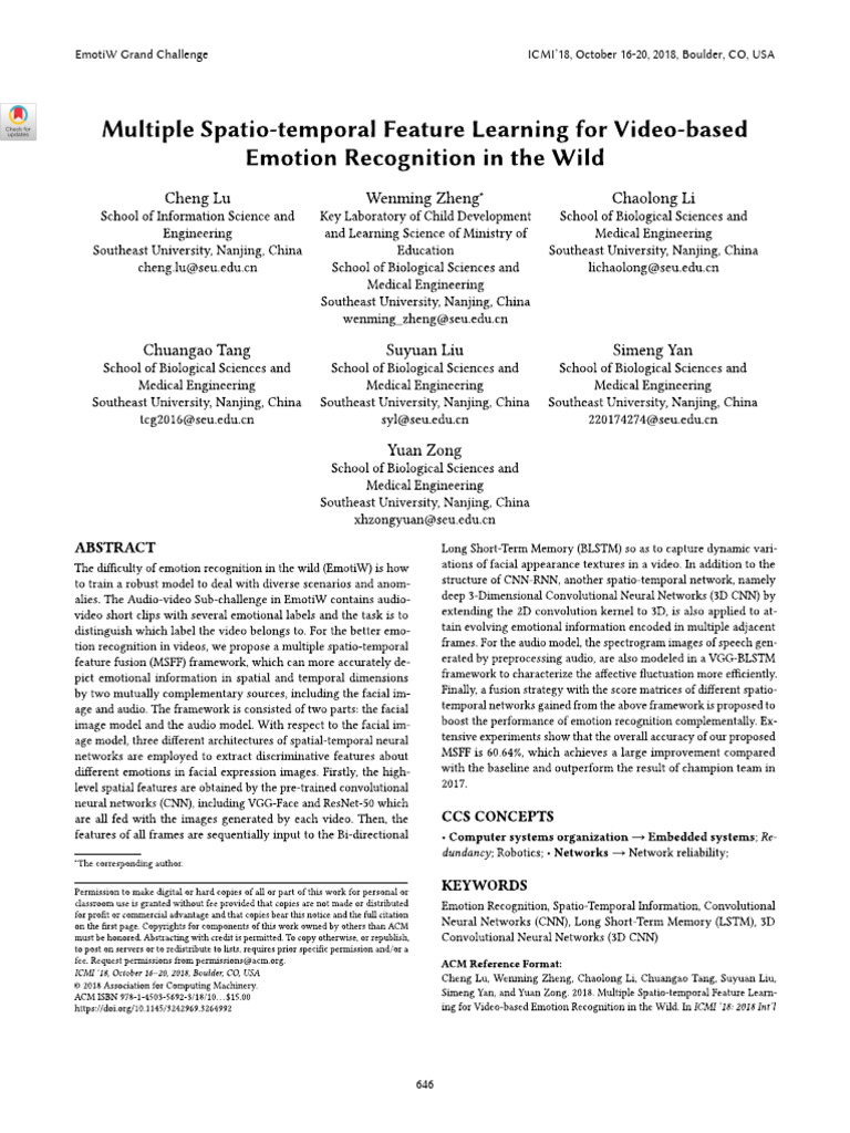 Multiple Spatio-Temporal Feature Learning For Video-Based Emotion ... Multiple Spatio-Temporal Feature Learning For Video-Based Emotion ...
