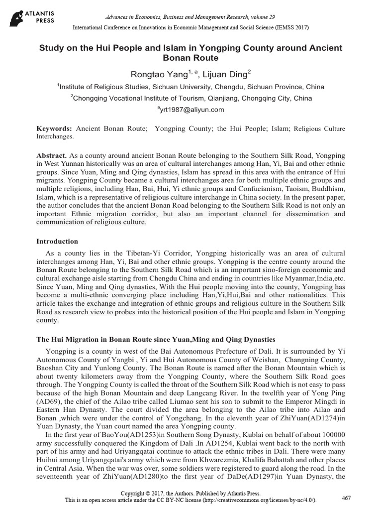 Study On The Hui People and Islam in Yongping County Around Ancient ...