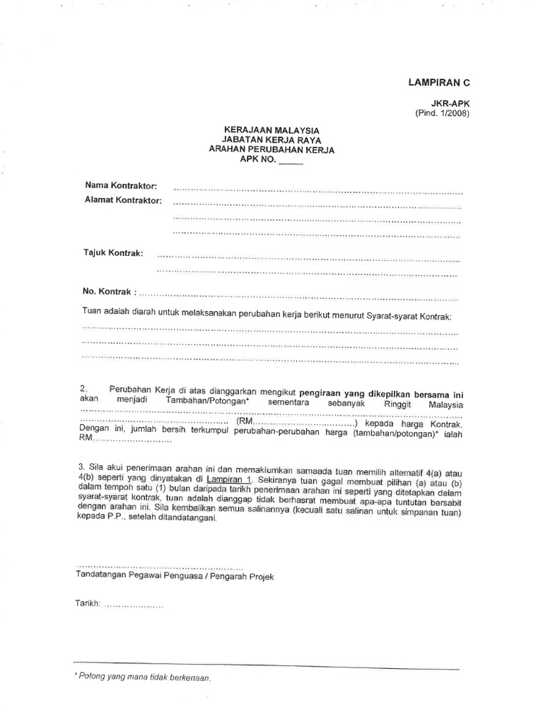 Borang JKR-APK | PDF