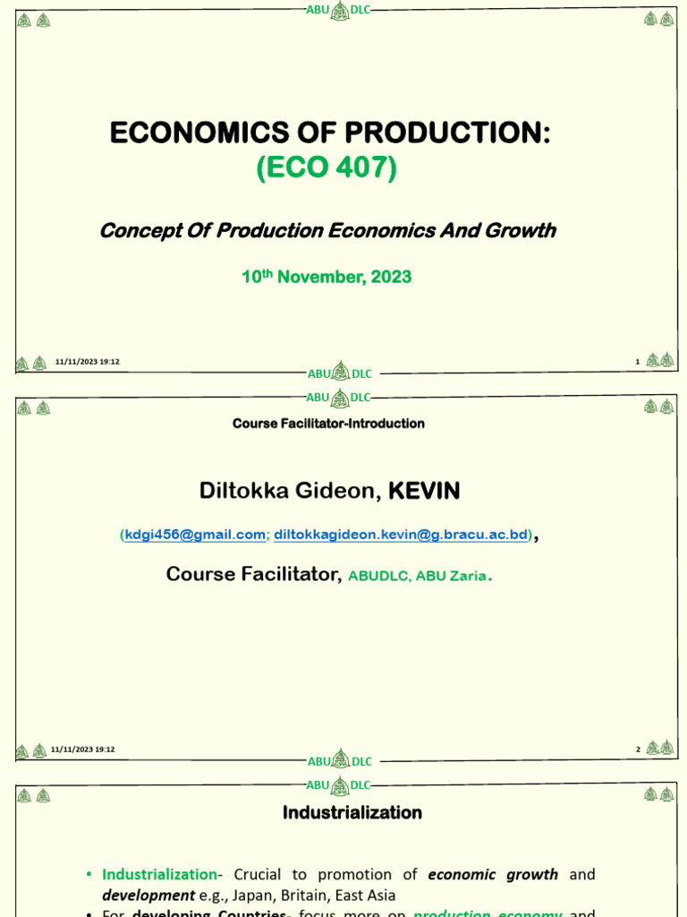 Lecture - 3 - ECO 407 - Concept of Production Economics and Growth ...