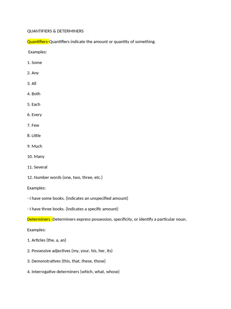 Quantifiers Determiners | PDF | Language Arts & Discipline