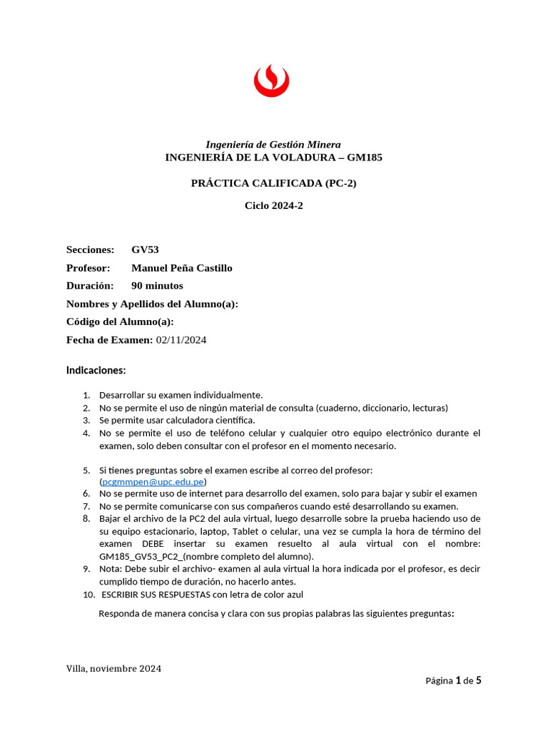 Examen Práctica Calificada GM185 GV53 | PDF | Kilogramo
