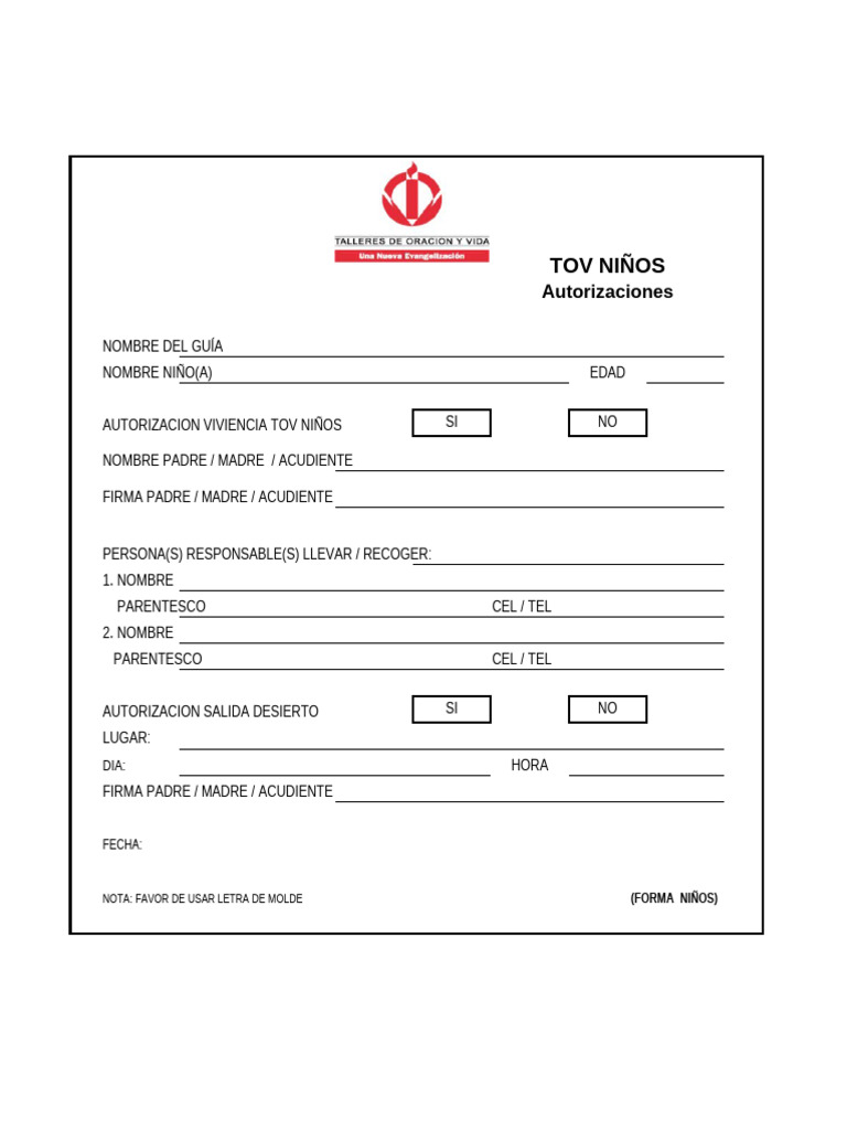 Autorizaciones Tov Niños | PDF