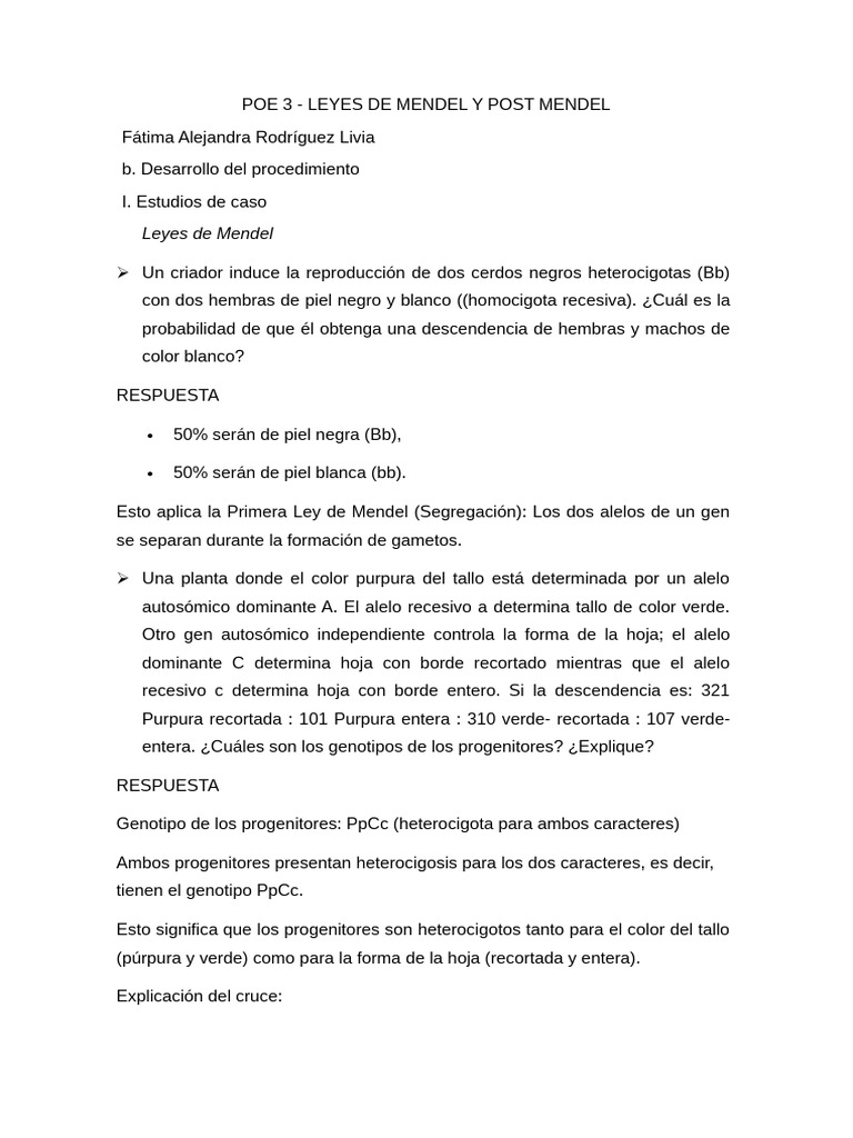POE 3 - Leyes de Mendel y Post Mendel | PDF | Dominancia (Genética) | Alelo