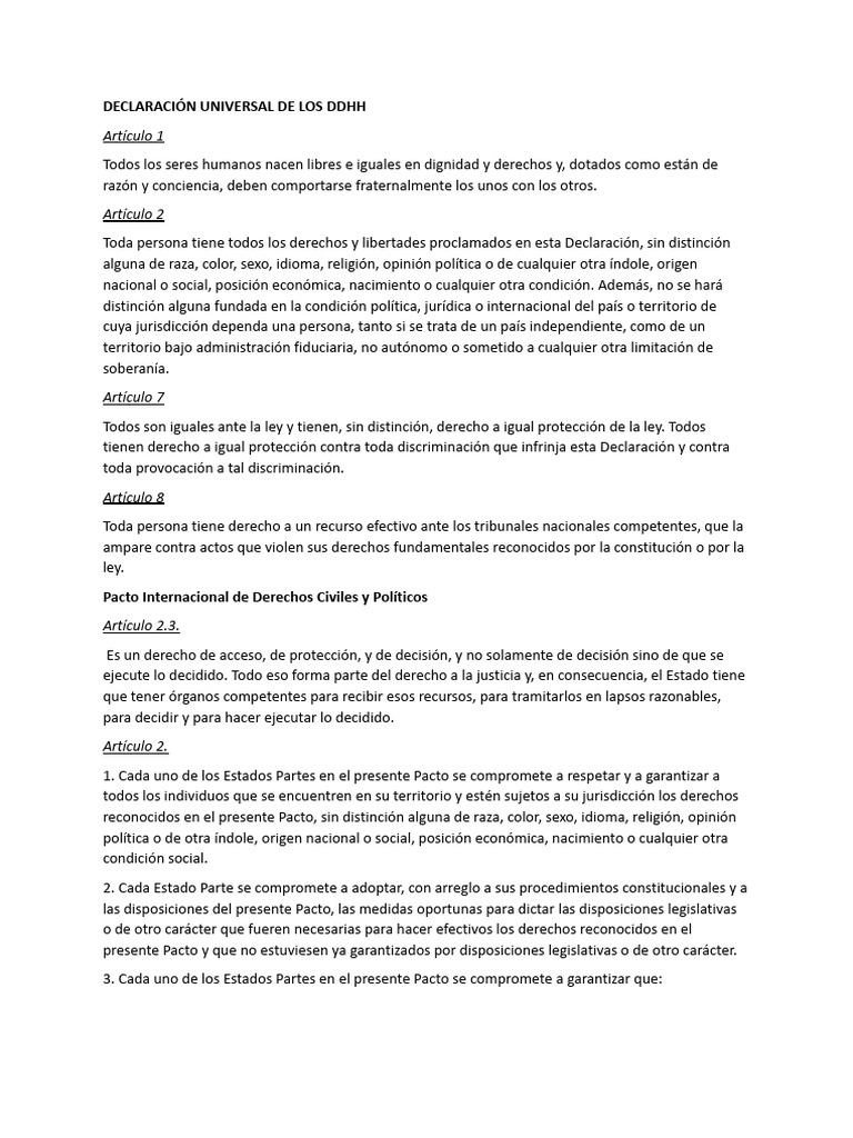 Declaración Universal de Los DDHH | PDF | Derechos humanos | Ciencias ...