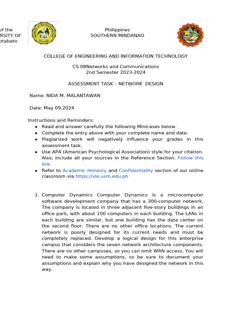 Assessment Task2 - Network Design | PDF | Computer Network | Network Switch