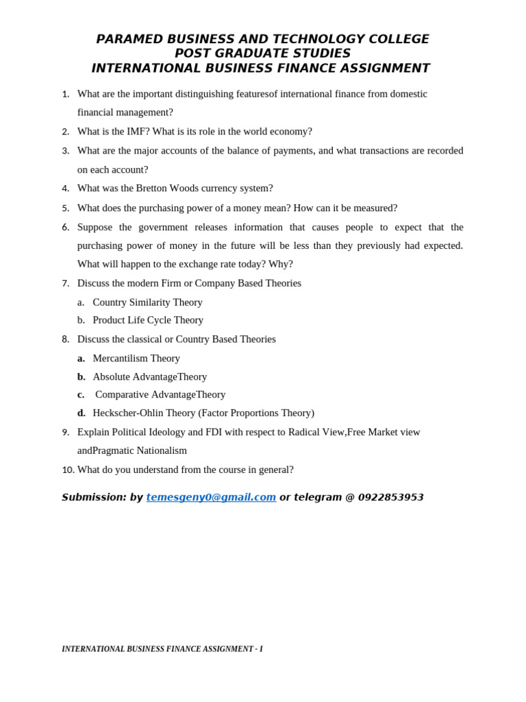 IBF Assignment I | PDF