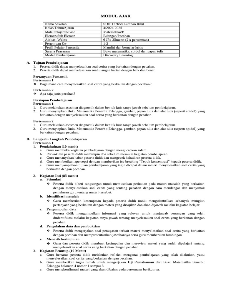 Modul Ajar MTK 4 | PDF