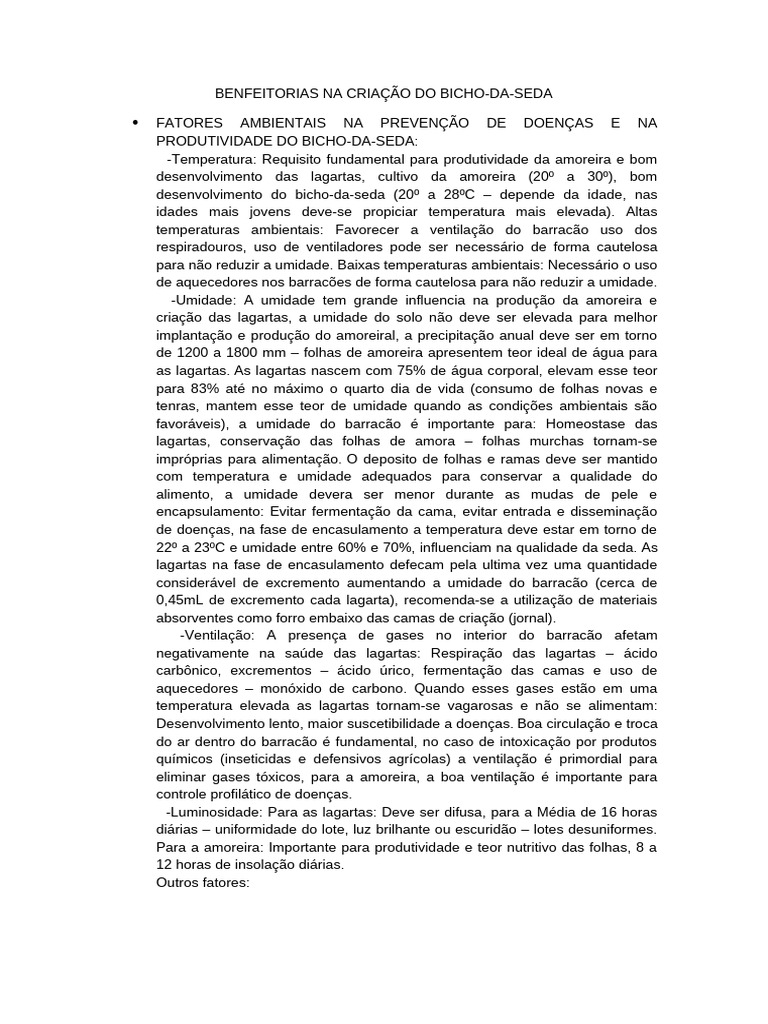 Benfeitorias Na Criação Do Bicho | PDF | Agricultura | Umidade