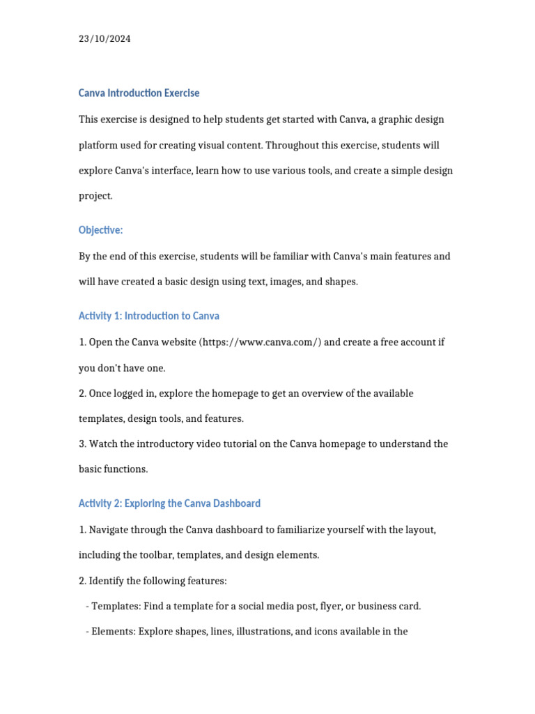 Canva Basics: Beginner Exercise | PDF | Art