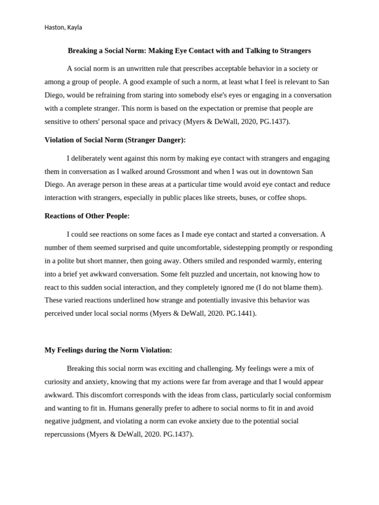 Breaking A Social Norm Assignment | PDF | Anxiety | Psychological Concepts