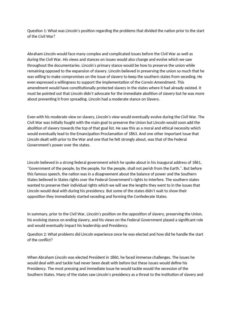 civil war write up | PDF | Abraham Lincoln | American Civil War