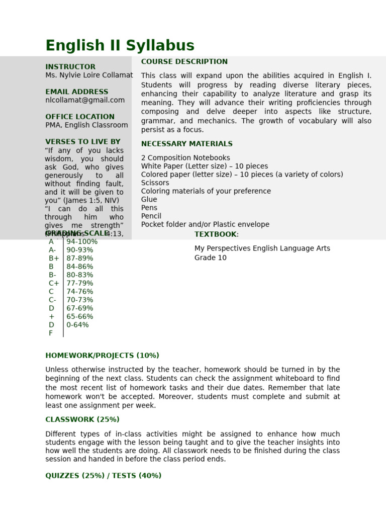 English II Syllabus | PDF | Plagiarism | Narrative