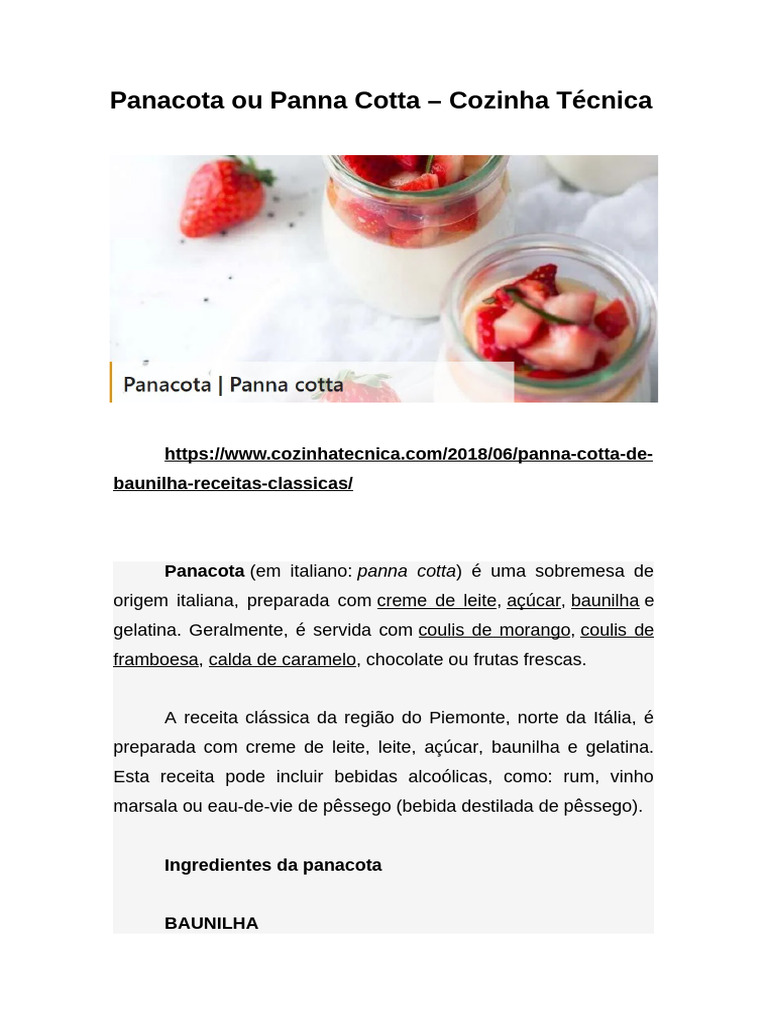 000 - Ver - Panacota Ou Panna Cotta - Cozinha Técnica - Ajustar e Tirar Videos | PDF | Baunilha ...