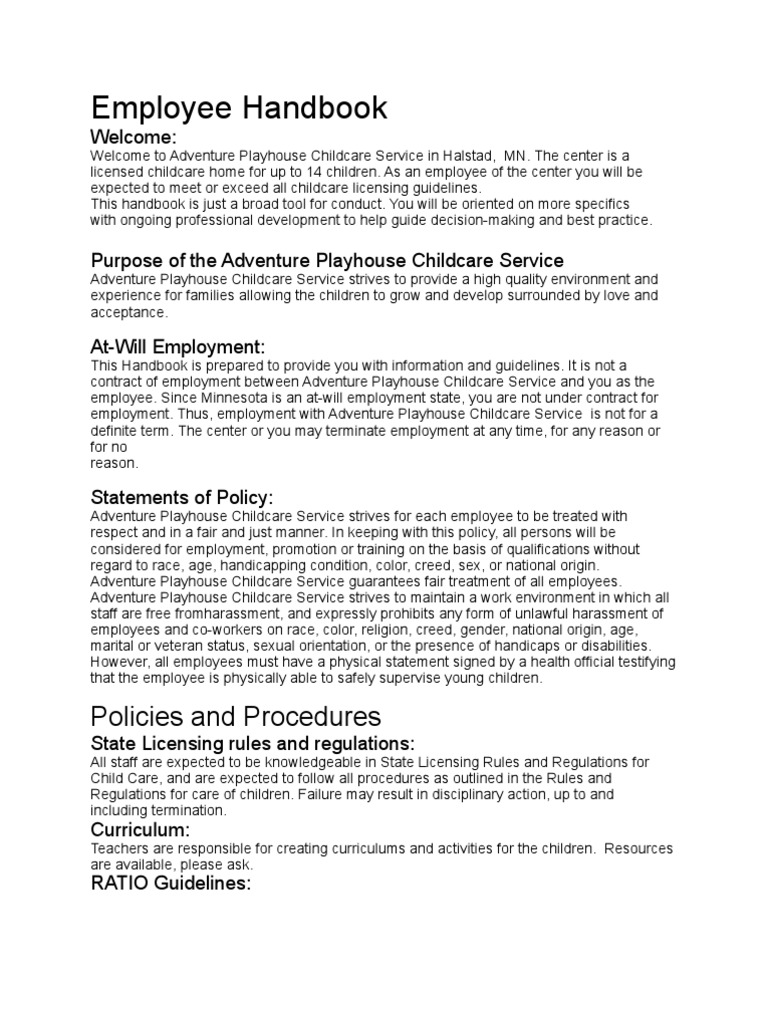 Employee Handbook: Policies and Procedures | PDF | Overtime | Child Care