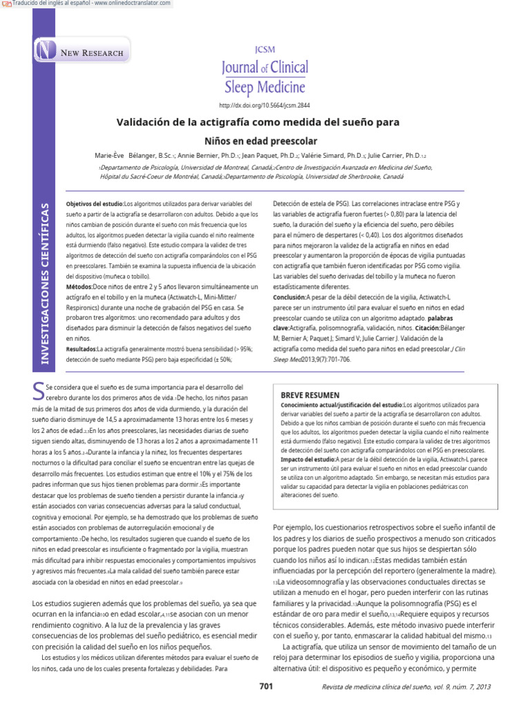 Belanger 2013.en - Es | PDF | Dormir | Conceptos psicologicos
