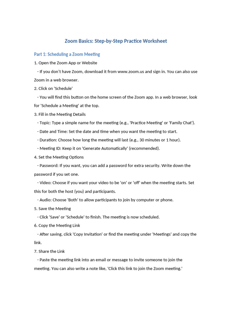 Zoom - Basics - Step - by - Step - Practice - 18 Oct 2024 | PDF