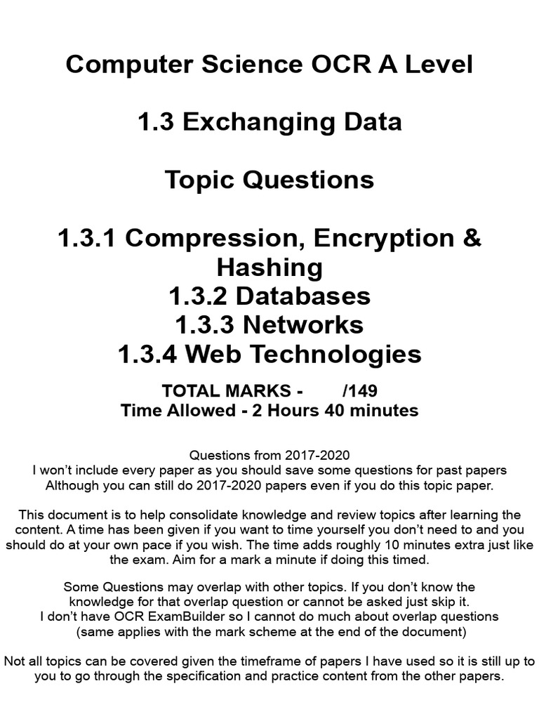 A Level CS: Data Exchange Questions | PDF | Data Compression | Acid