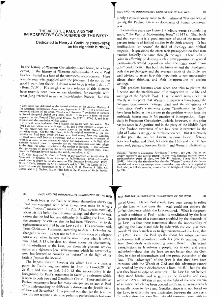 Stendahl - The Apostle Paul and The Introspective Conscience of The ...